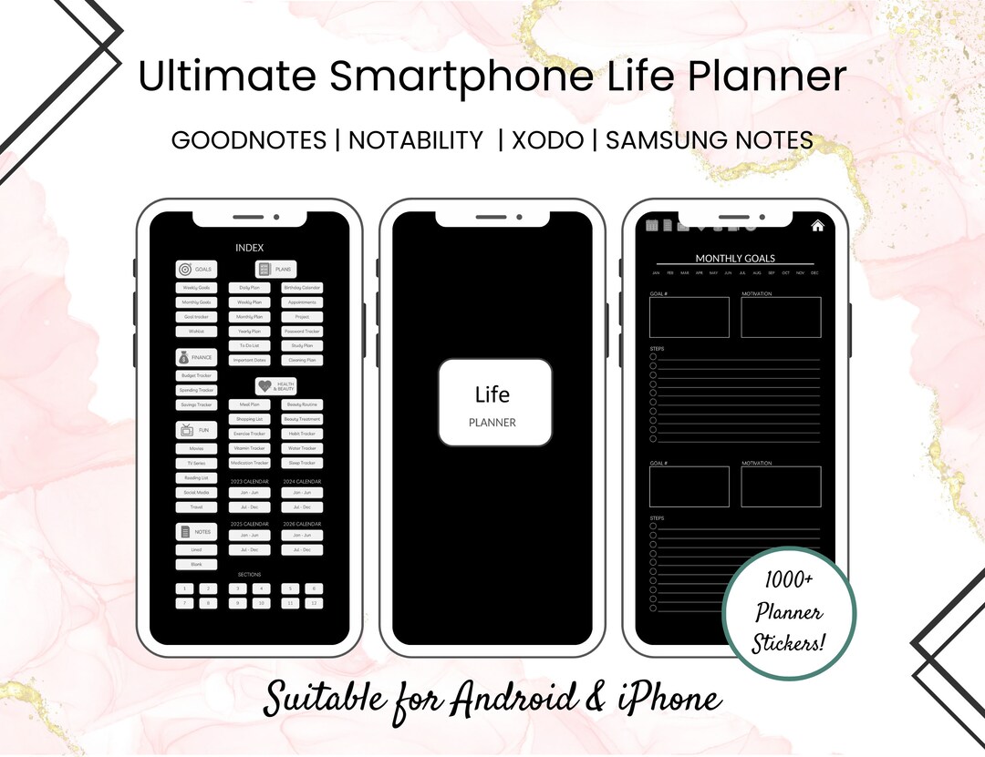 UNDATED Dark Mode Digital Phone Planner Pocket Planner iPhone Android ...