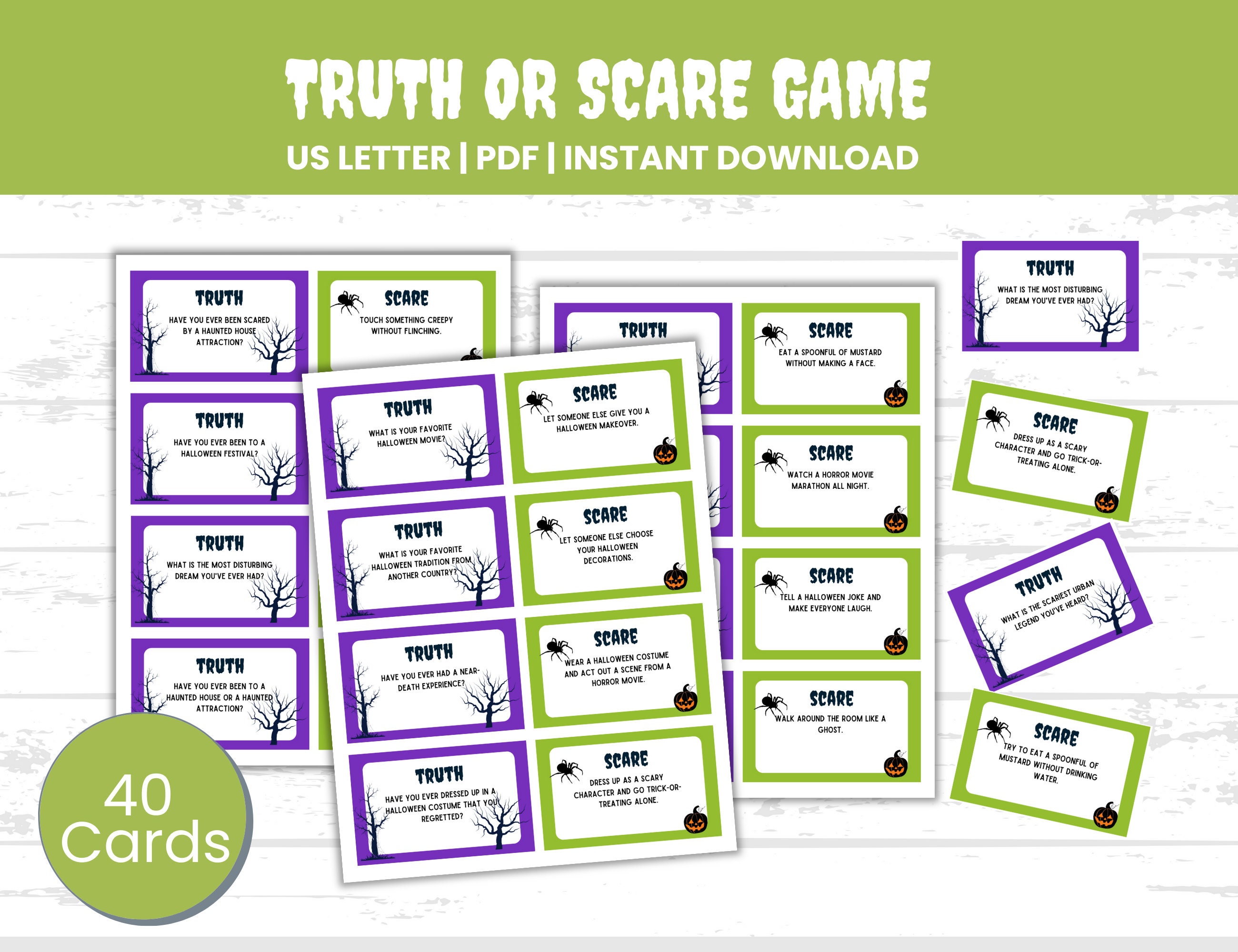 Truth or Scare Halloween Party Printable PDF | Halloween Fun Family ...