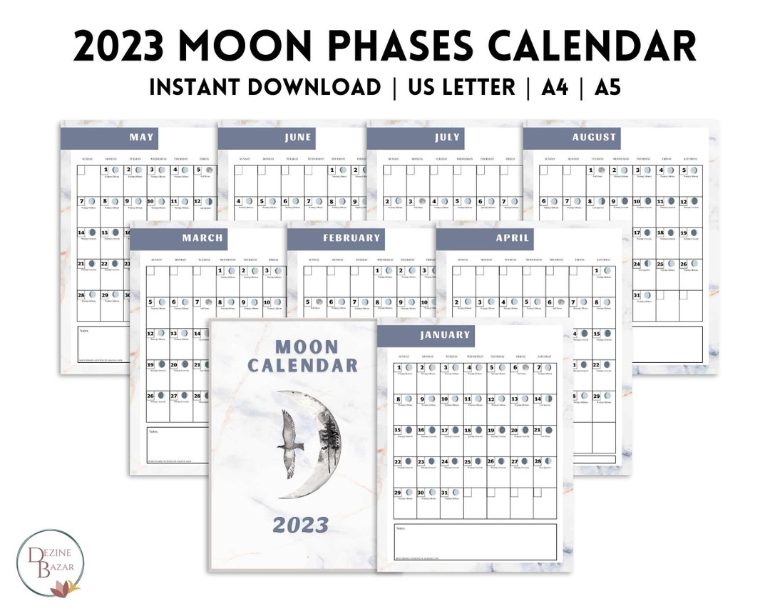 Monthly Moon Calendar for 2023 Moon Phases Calendar 2023 - Etsy