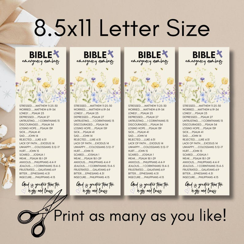 Printable Bible Emergency Numbers Bookmark | Bible Verse Sunday School ...