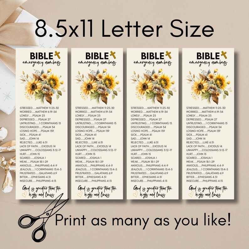 Printable Bible Emergency Numbers Bookmark | Christian Gift | Scripture ...