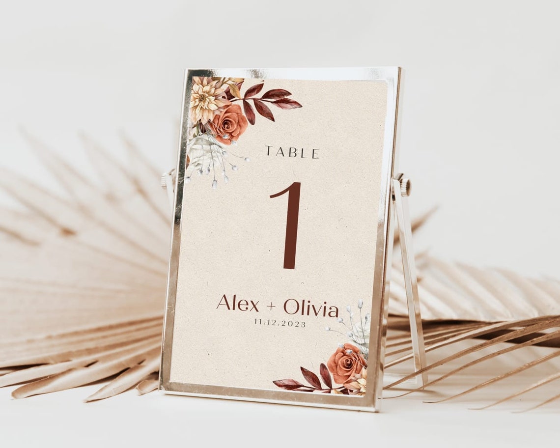 Cute Wedding Table Number Cards Template, Table Numbers Template, Instant Download Template, A4 ...