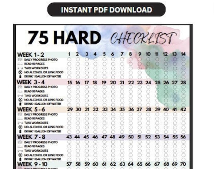 75 Hard Challenge Checklist Tracker - Etsy