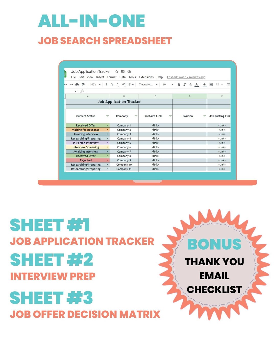 Job Application Tracker With Interview Prep and Job Decision Matrix ...