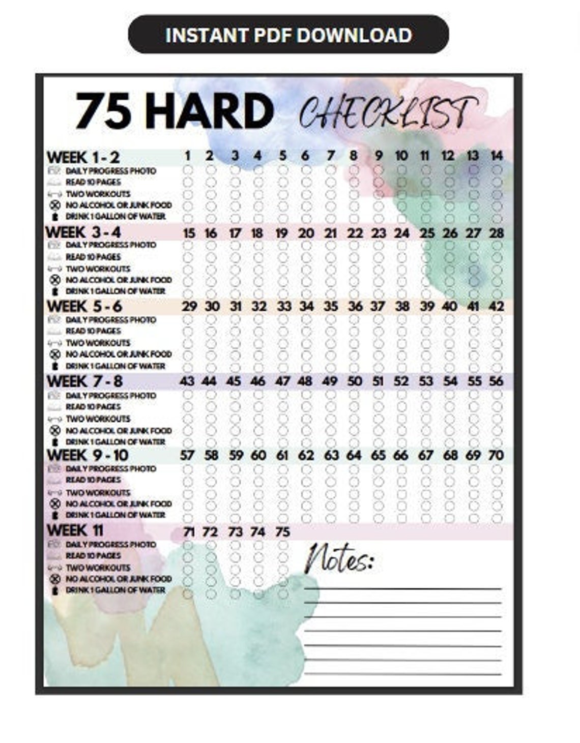 75 Hard Challenge Checklist Tracker - Etsy