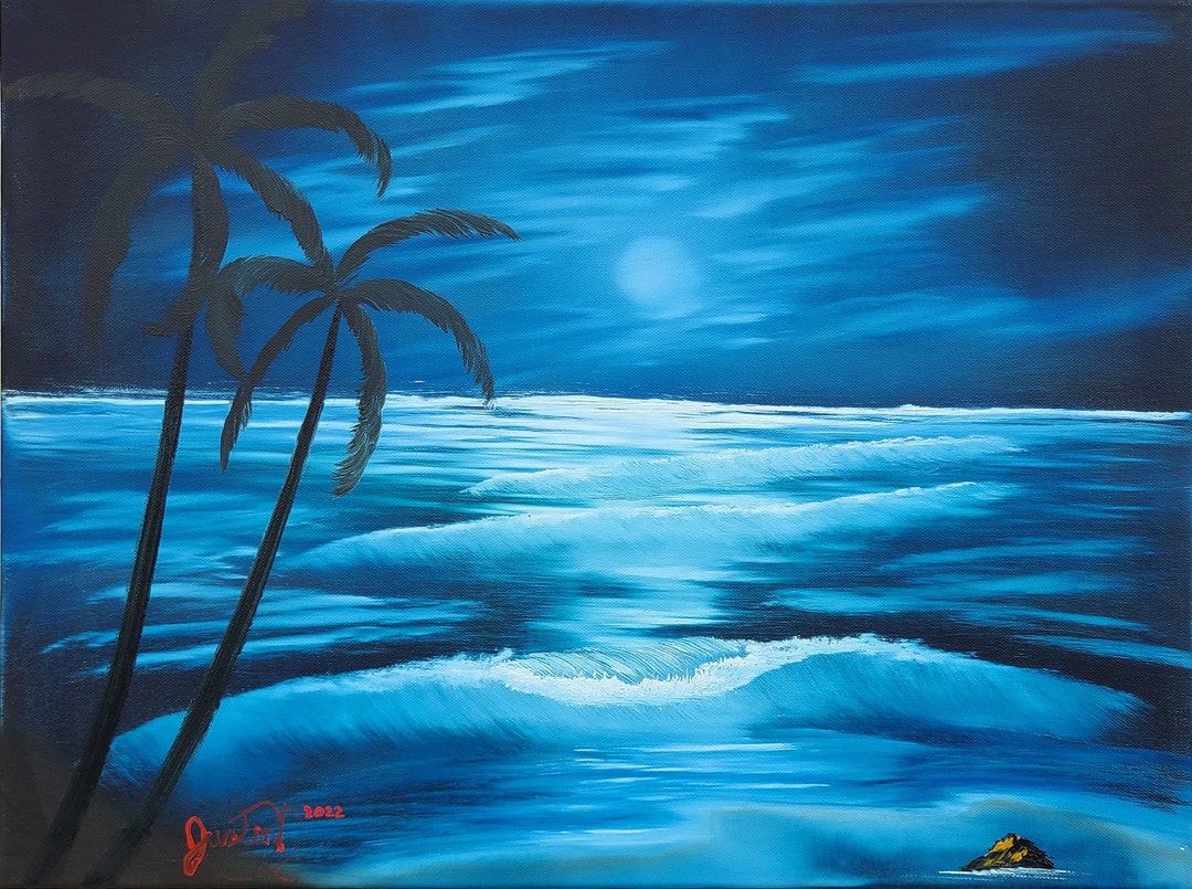 Night Time Seascape Ocean Oil Painting - Midnight in a Perfect World - Etsy