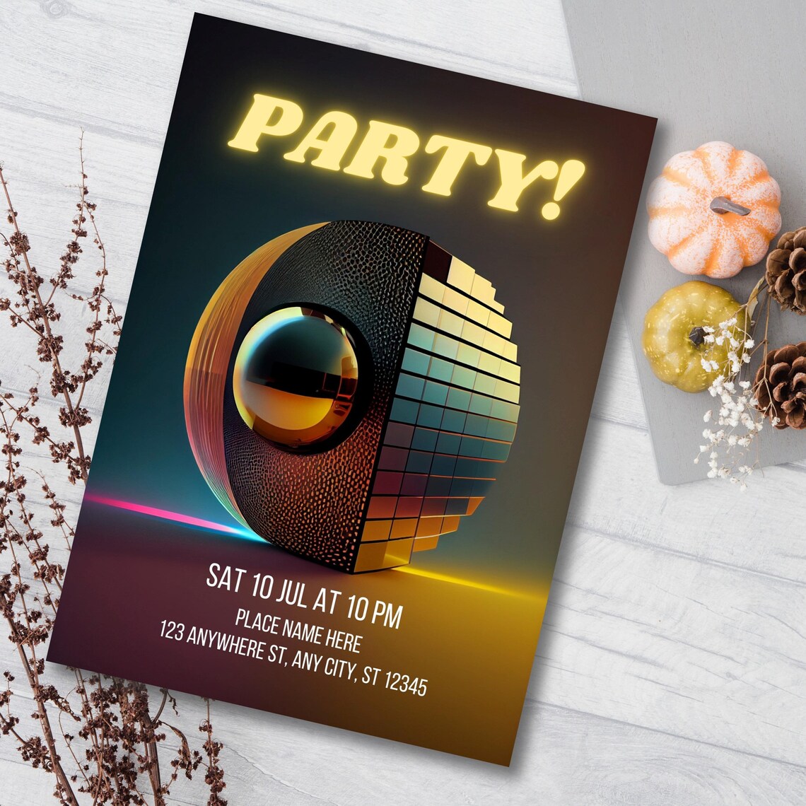 Editable Dance Party Invitation Neon Glow Dance Party Invitation Neon ...
