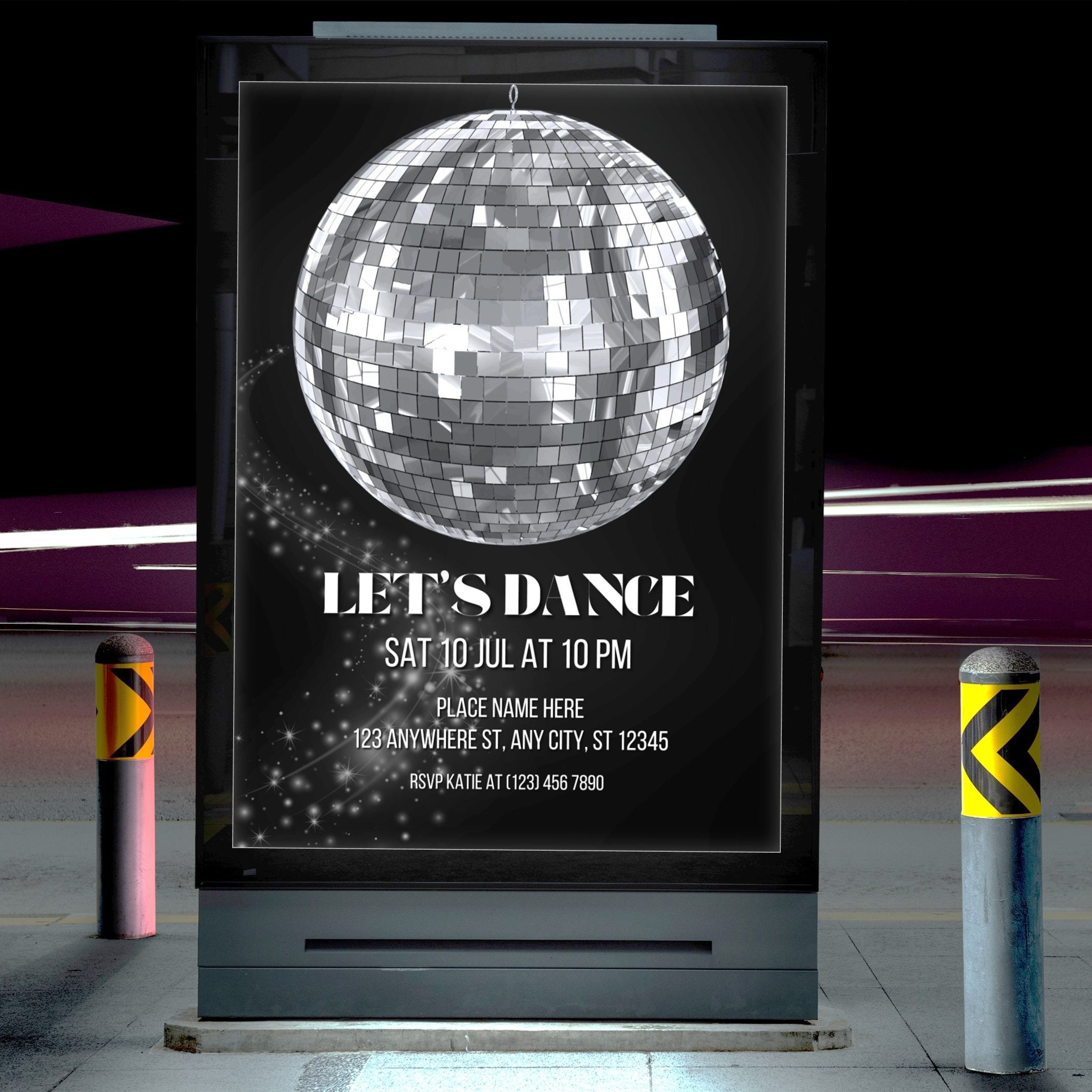 Editable Dance Party Invitation Neon Glow Dance Party Invitation Neon ...
