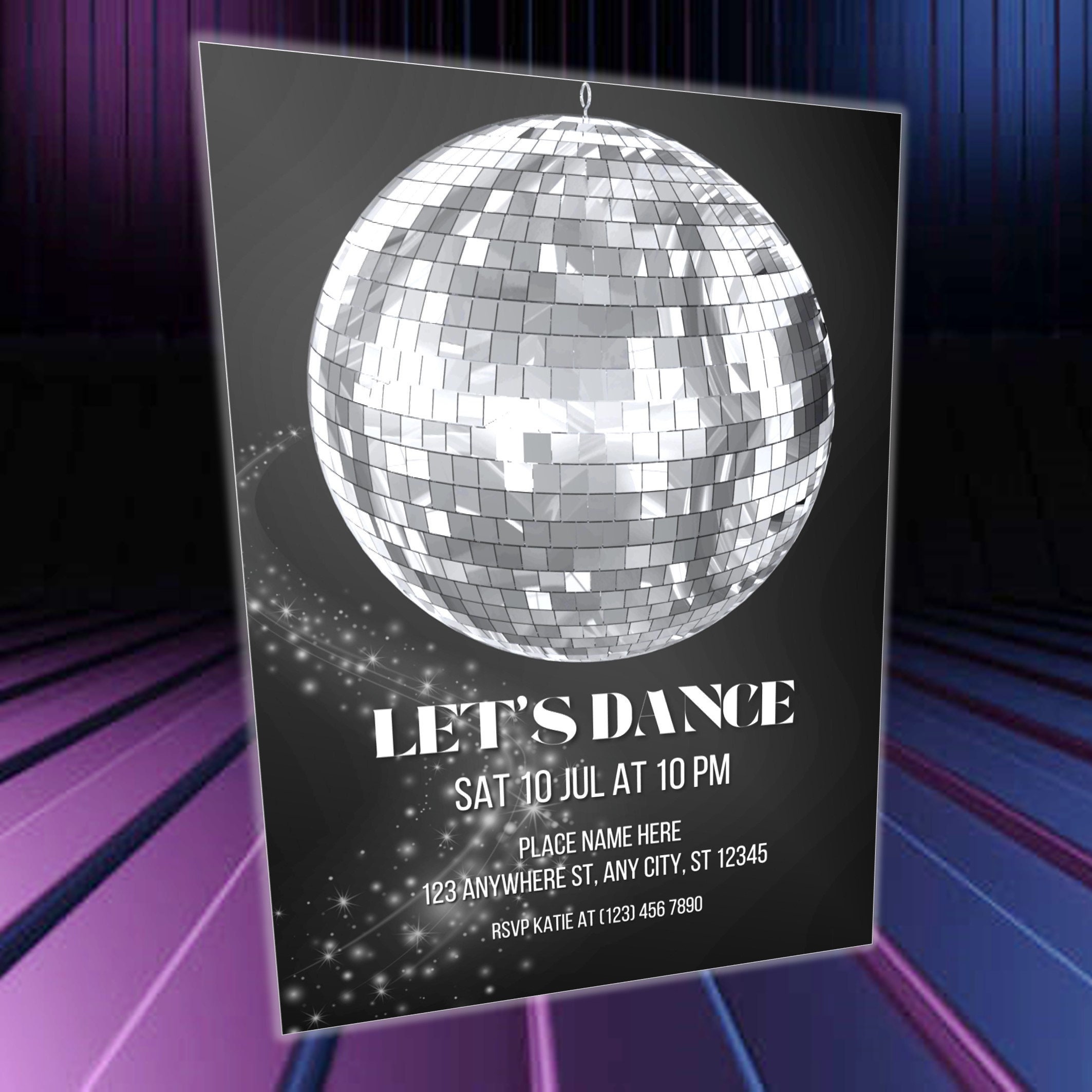 Editable Dance Party Invitation Neon Glow Dance Party Invitation Neon ...