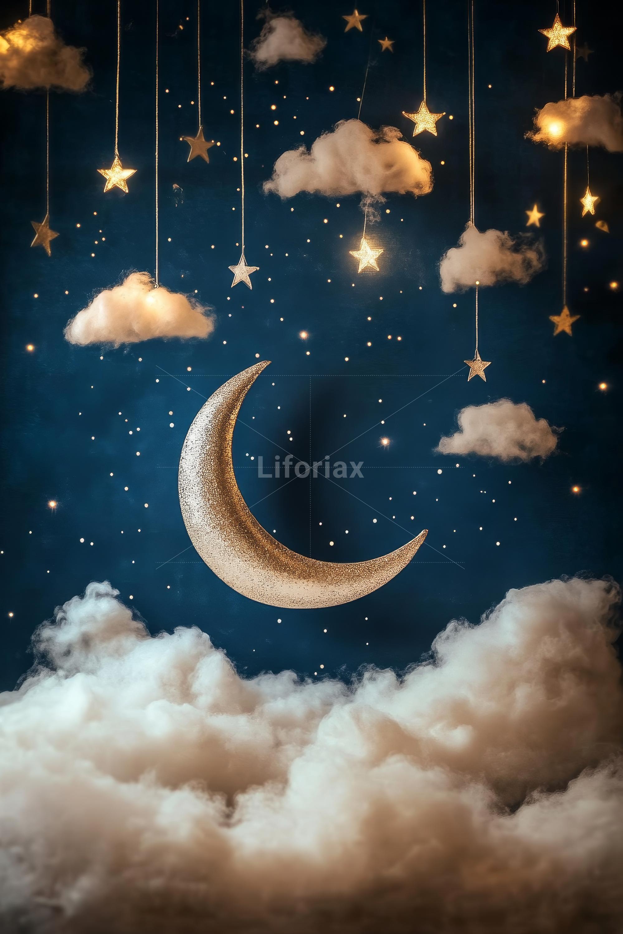9 Digital Newborn Backdrop, Moon Stars Newborn Digital Background ...