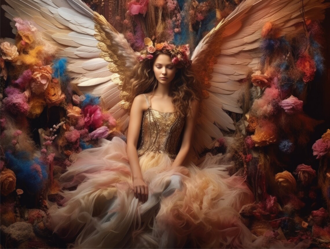 9 X Digital Backdrops, Floral Angel Wings Digital Backgrounds ...
