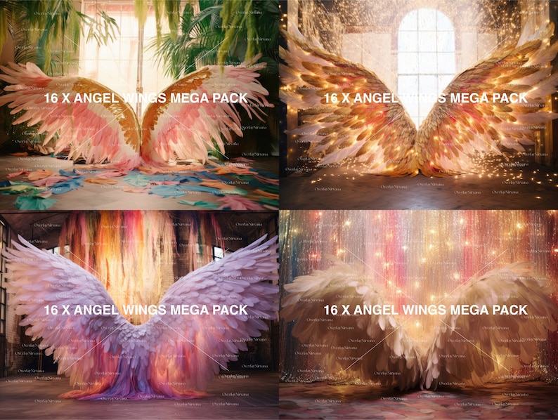 16 X Digital Backdrops , Angel Wings Digital Backgrounds Bundle ...