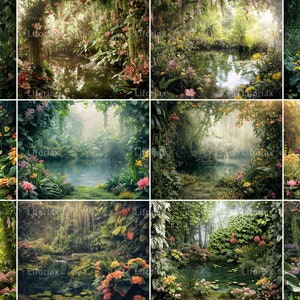 12 Enchanted Forest Backgrounds Floral Digital Backdrop Overlay ...
