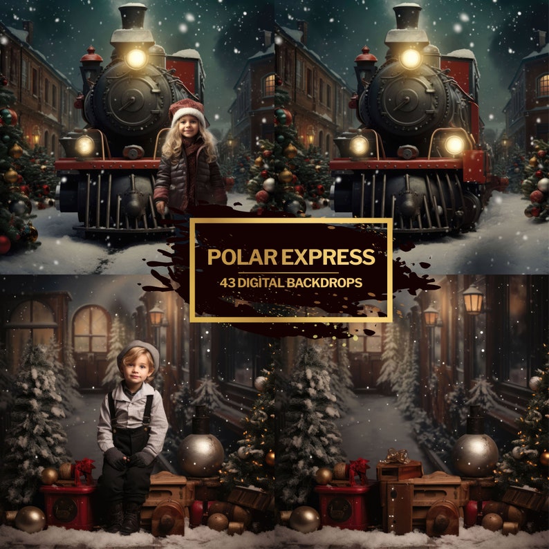 43 Polar Express Christmas Digital Backdrops for Kids Portrait ...