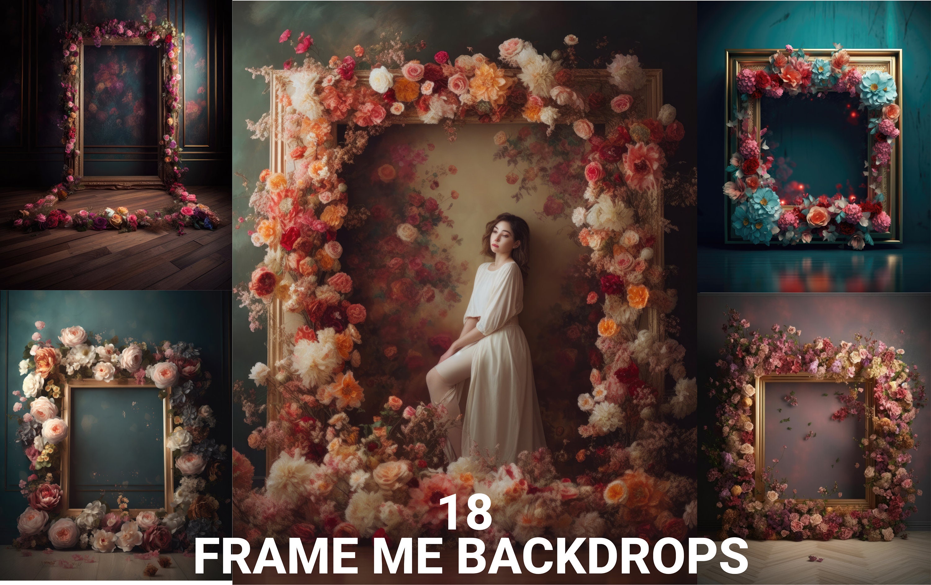 18 Frame Me Floral Digital Backdrops, Maternity Backdrop Overlays, Fine ...