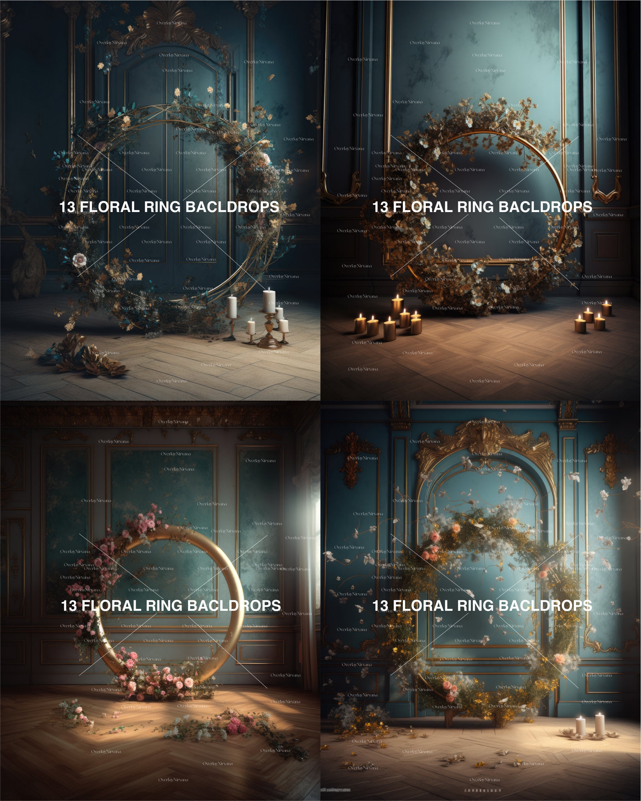 13 X Floral Ring Backdrop Overlays Bridal Digital Backdrop - Etsy