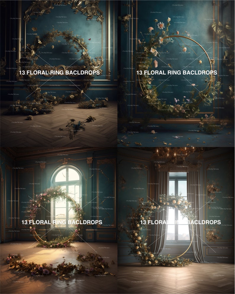 13 X Floral Ring Backdrop Overlays Bridal Digital Backdrop - Etsy