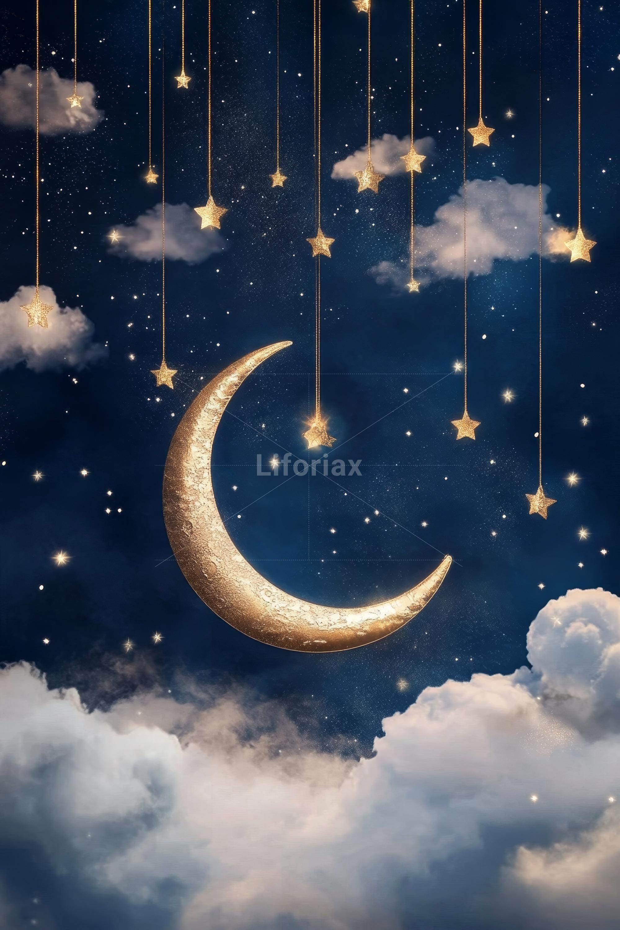 9 Digital Newborn Backdrop, Moon Stars Newborn Digital Background ...
