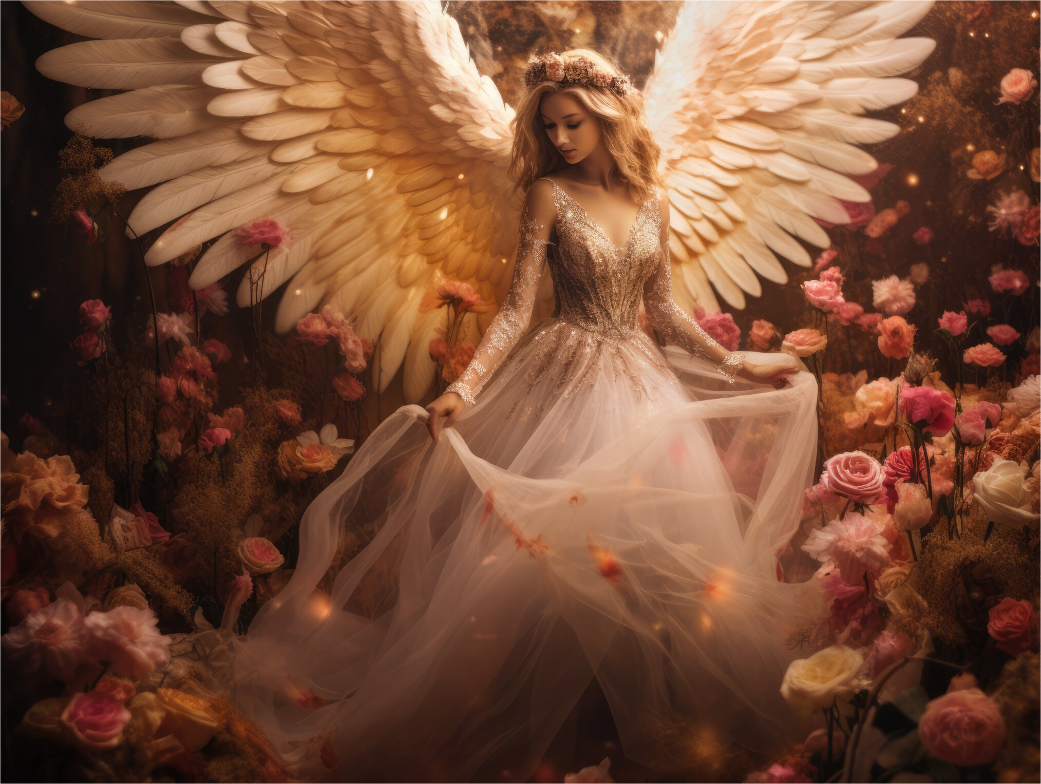 9 X Digital Backdrops, Floral Angel Wings Digital Backgrounds ...