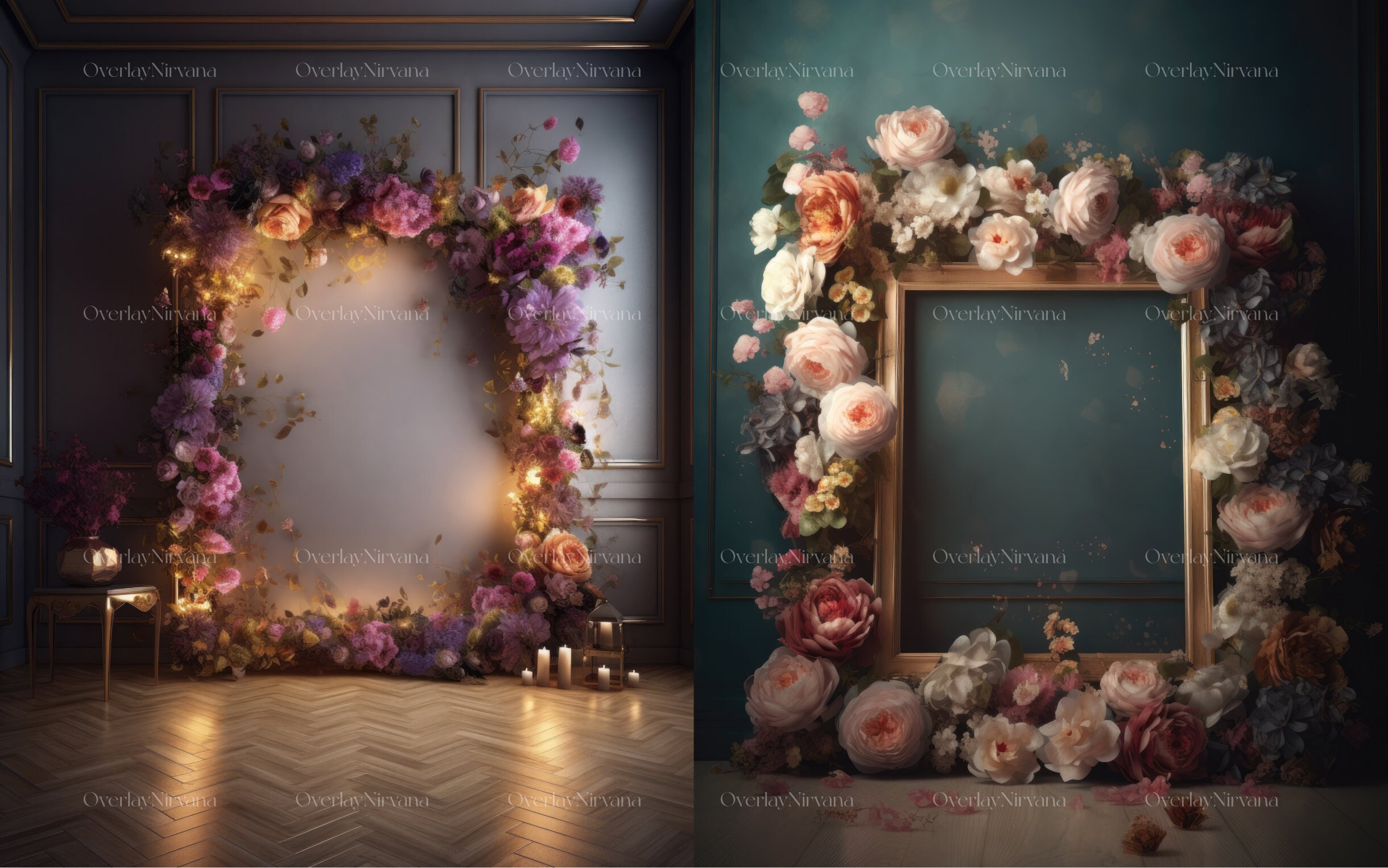 18 Frame Me Floral Digital Backdrops, Maternity Backdrop Overlays, Fine ...