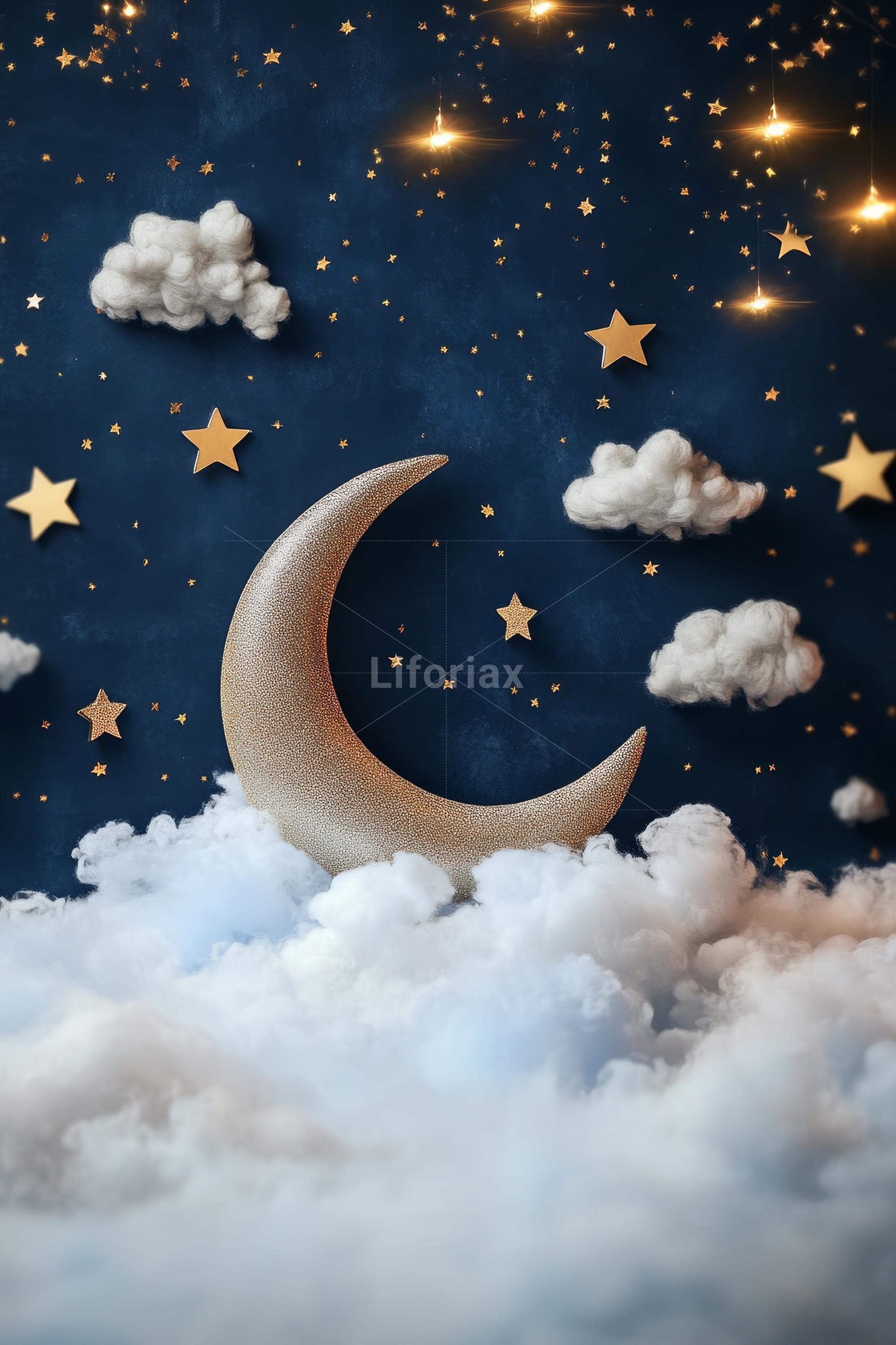 9 Digital Newborn Backdrop, Moon Stars Newborn Digital Background ...