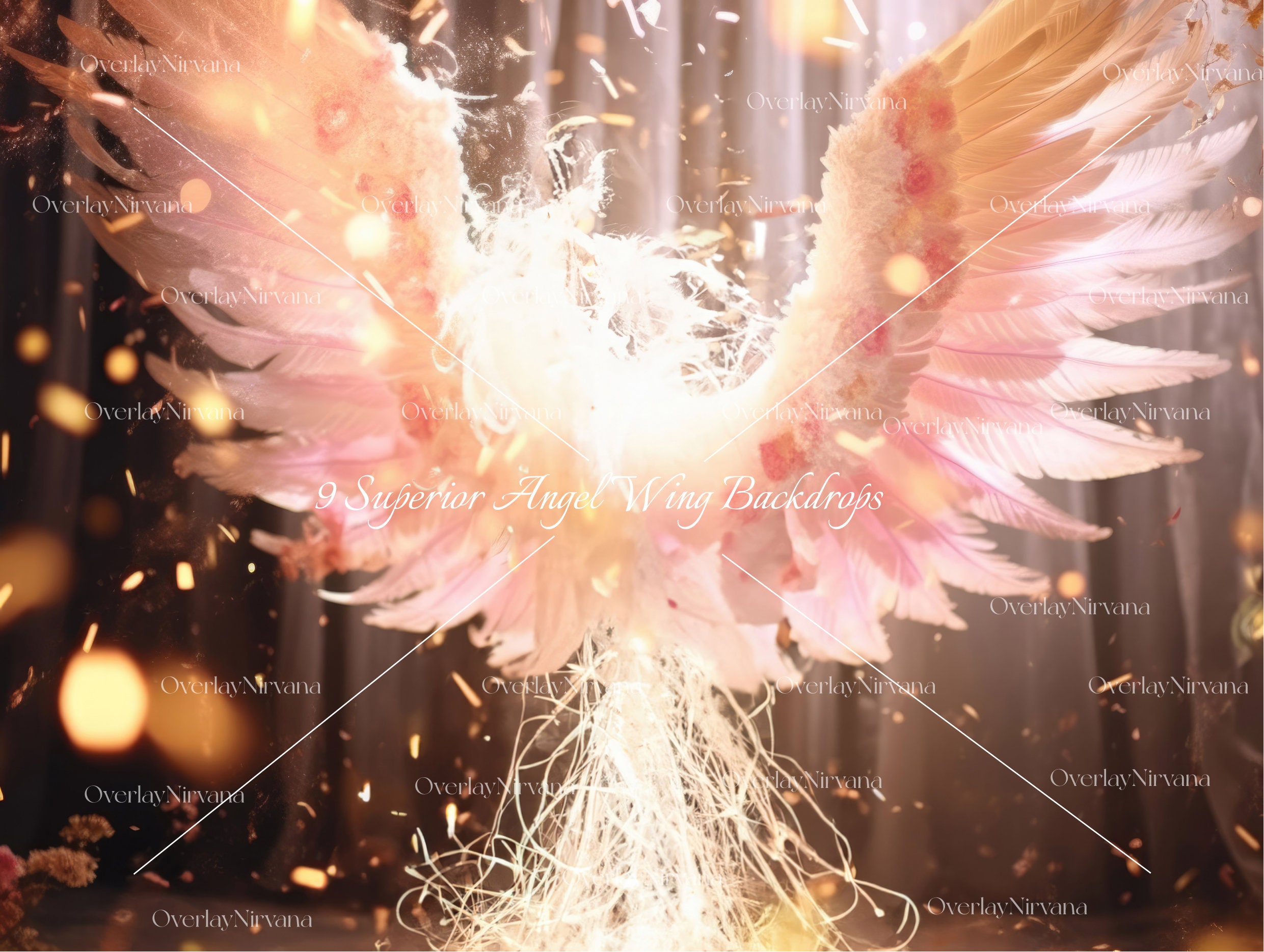 9 X Digital Backdrops, Floral Angel Wings Digital Backgrounds ...