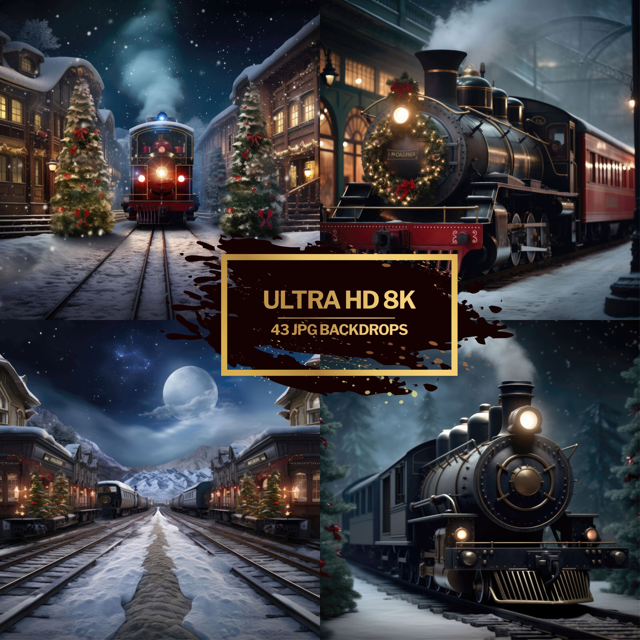 43 Polar Express Christmas Digital Backdrops for Kids Portrait ...