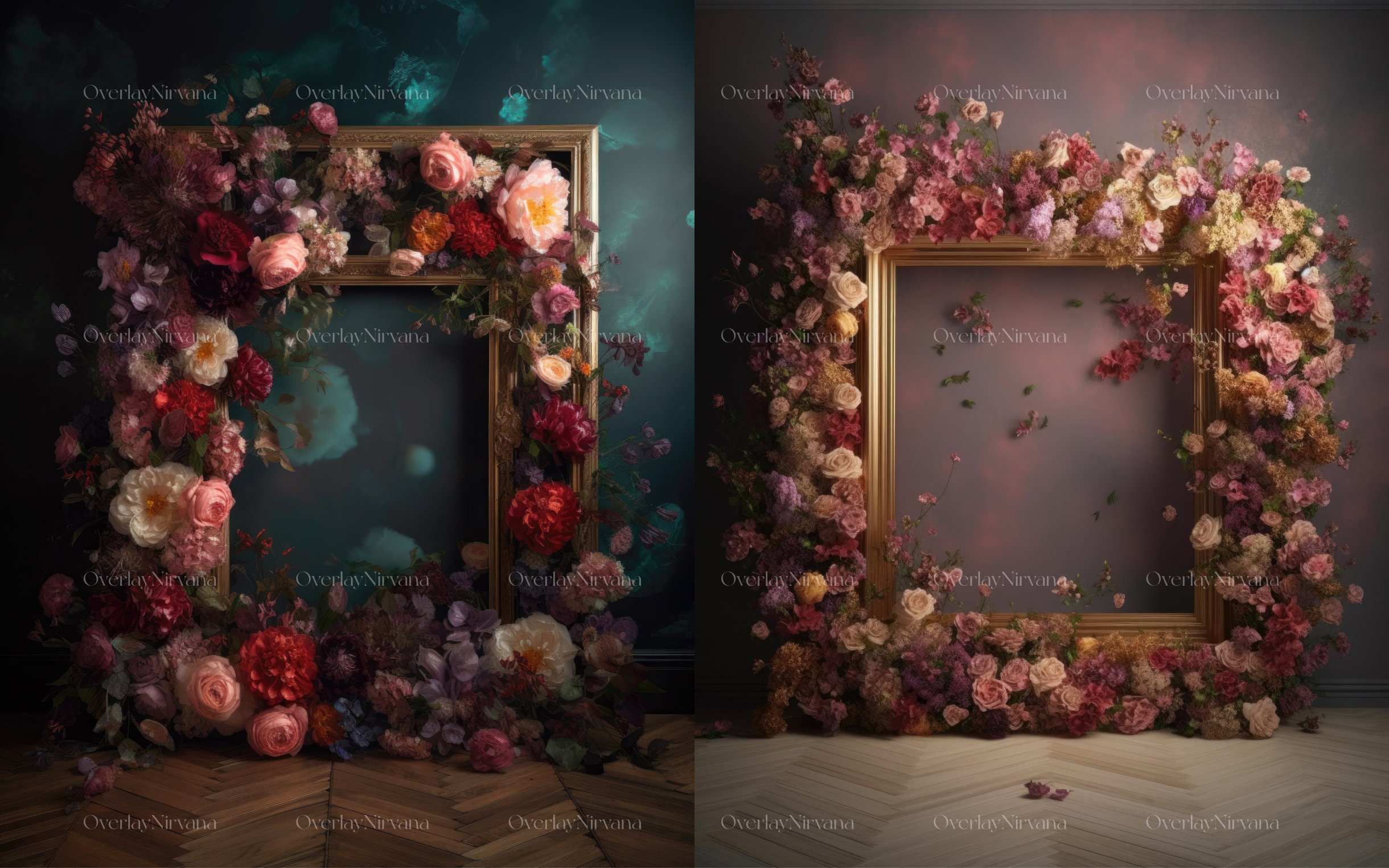 18 Frame Me Floral Digital Backdrops, Maternity Backdrop Overlays, Fine ...
