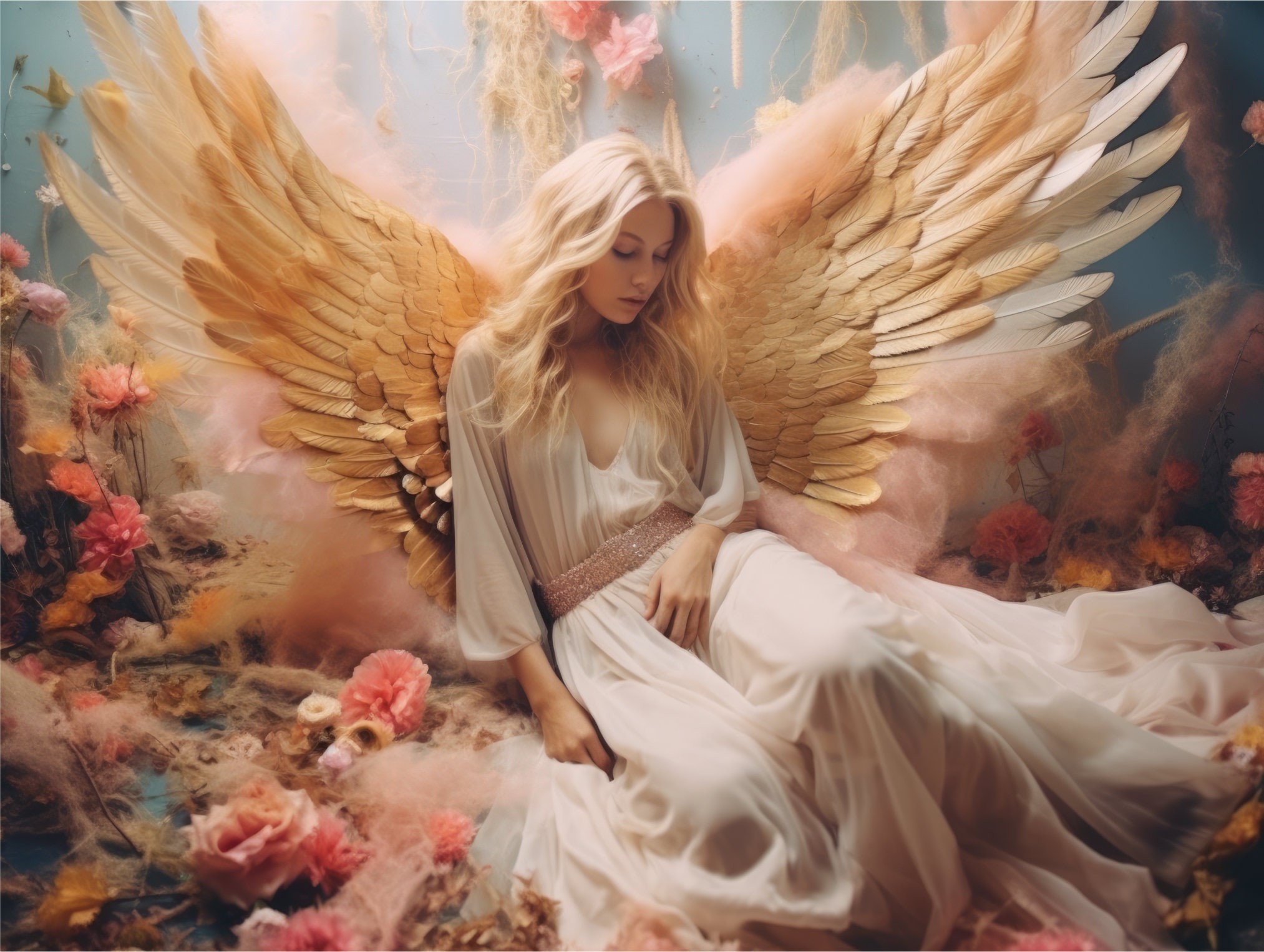 9 X Digital Backdrops Floral Angel Wings Digital Backgrounds - Etsy