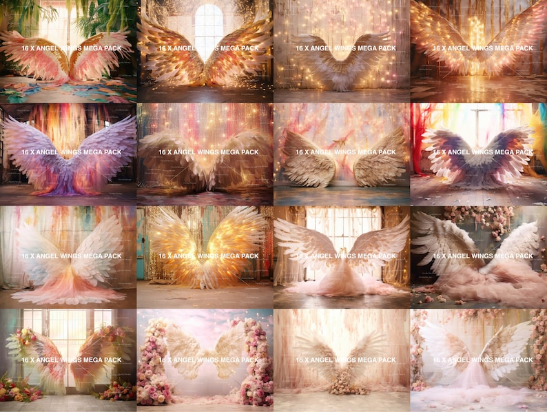 16 X Digital Backdrops Angel Wings Digital Backgrounds - Etsy