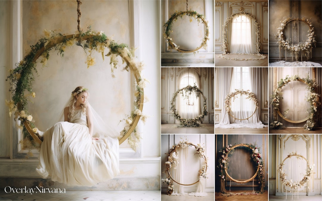 11 Floral Ring Backdrop Overlays - Bridal Digital Backdrop - Maternity ...