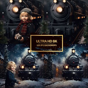 100 Polar Express Christmas Digital Backdrops for Kids Portrait Studio ...