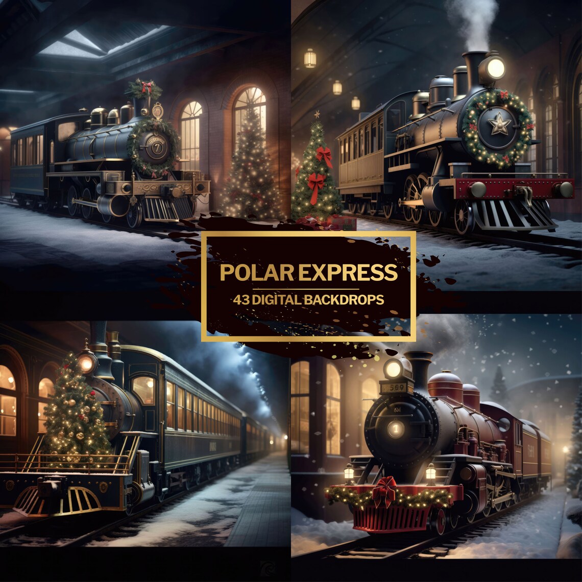 43 Polar Express Christmas Digital Backdrops for Kids Portrait ...