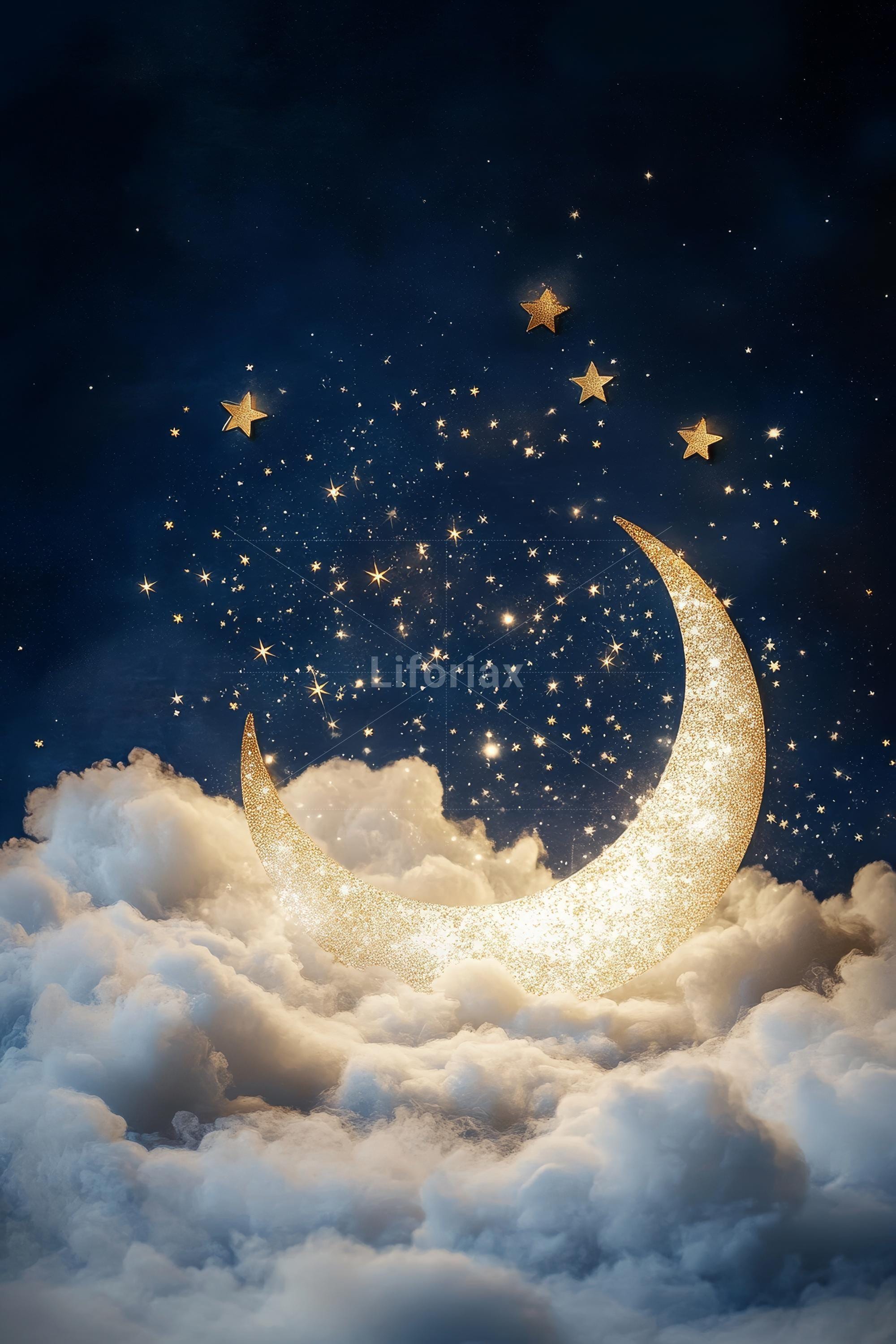 9 Digital Newborn Backdrop, Moon Stars Newborn Digital Background ...
