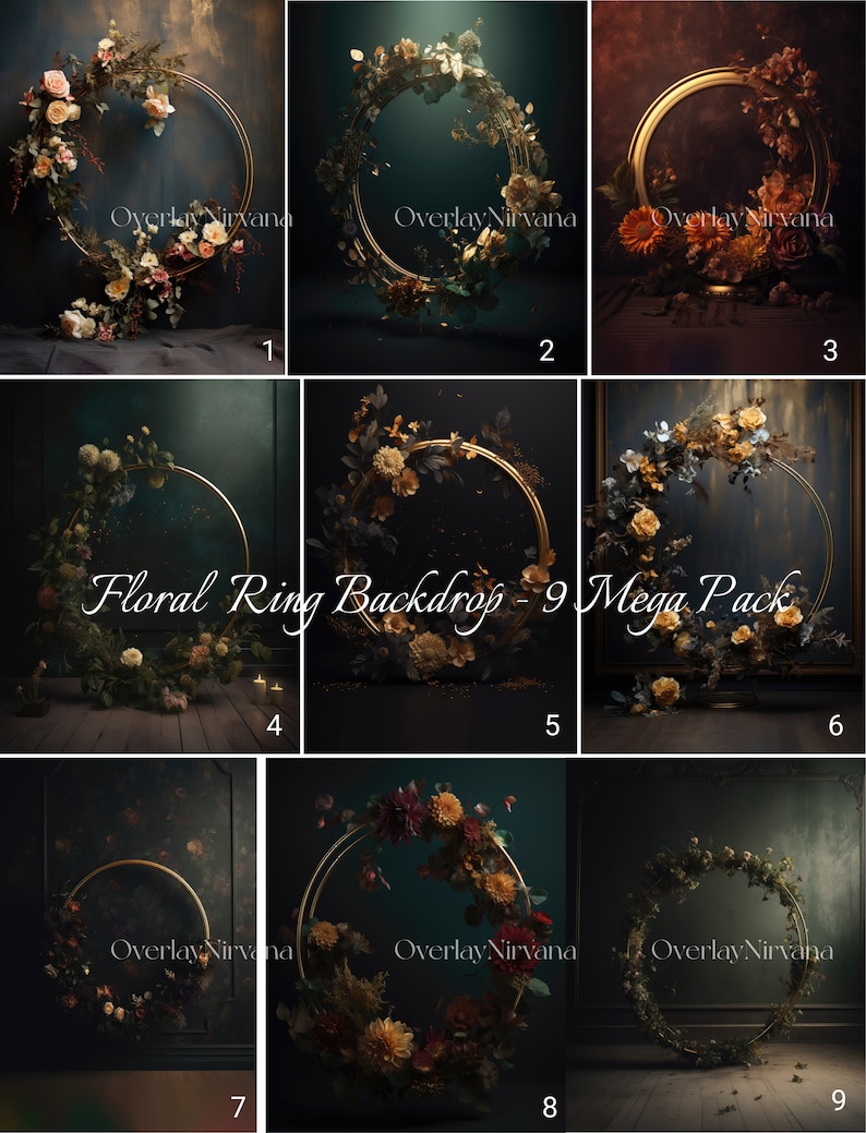 Floral Ring Backdrop Overlays Bridal Digital Backdrop - Etsy