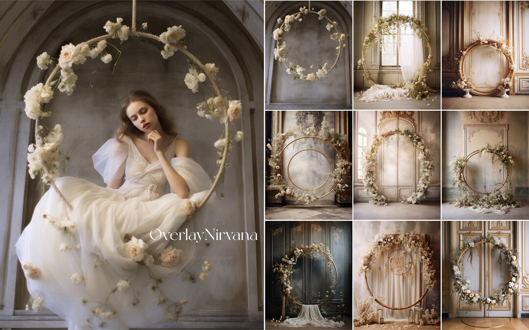 9 Floral Ring Backdrop Overlays - Bridal Digital Backdrop - Maternity ...