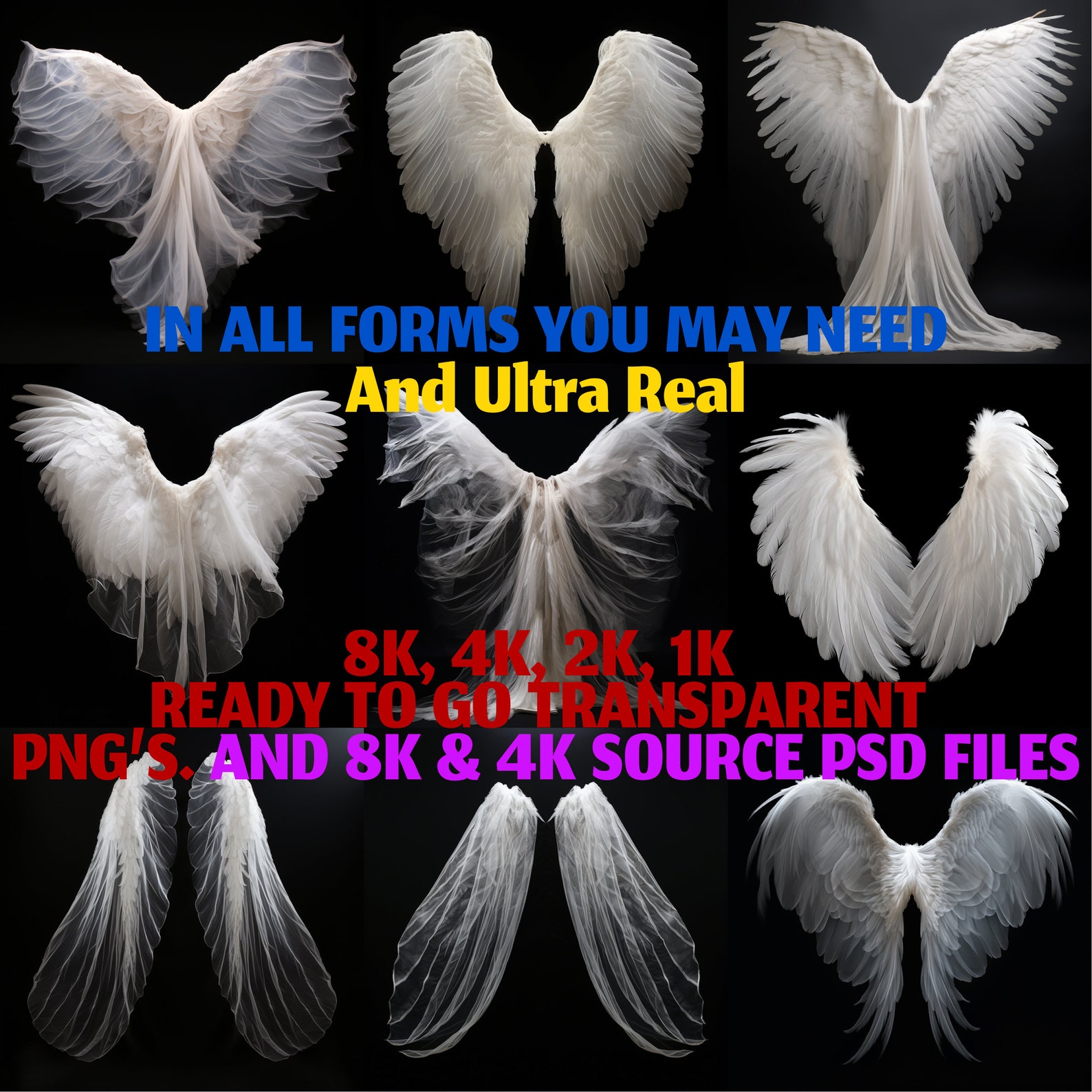 White Angel Wings Digital Overlays PSD & PNG, Maternity Backdrop ...