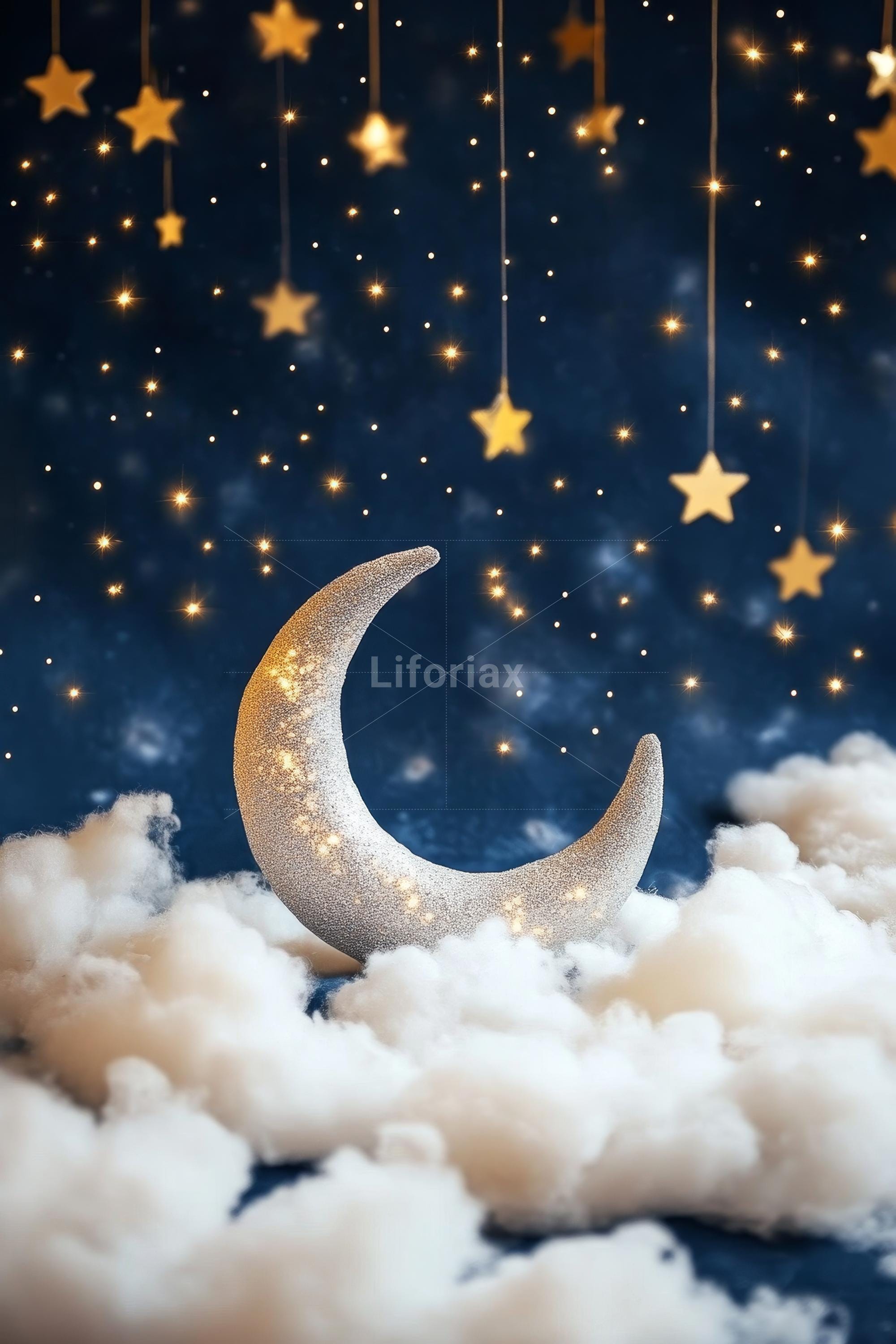 9 Digital Newborn Backdrop, Moon Stars Newborn Digital Background ...