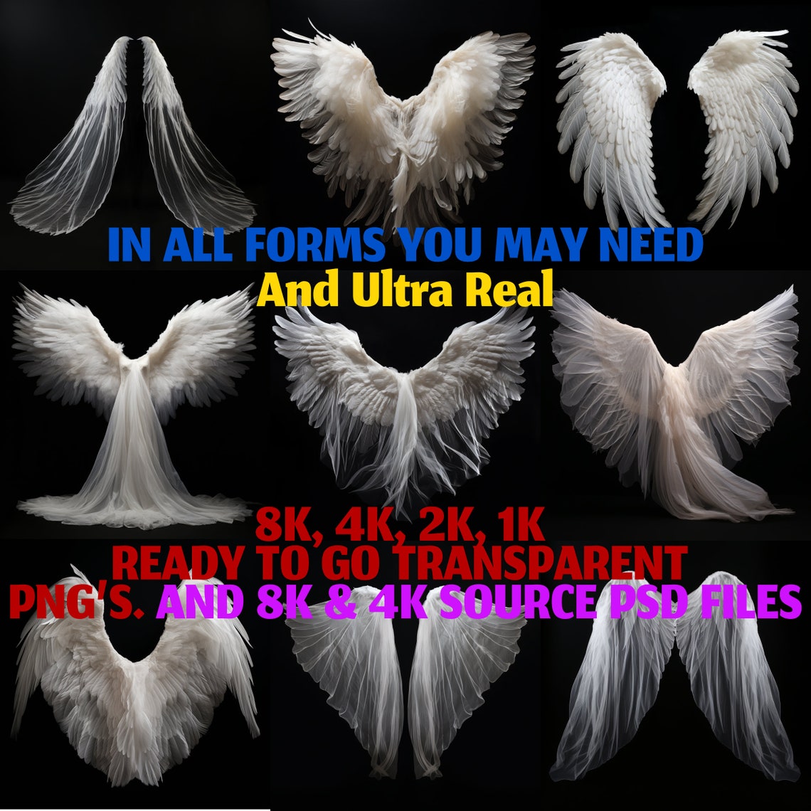 368 Angel Wings Overlays PSD & PNG 8K, Maternity Backdrop Overlays ...