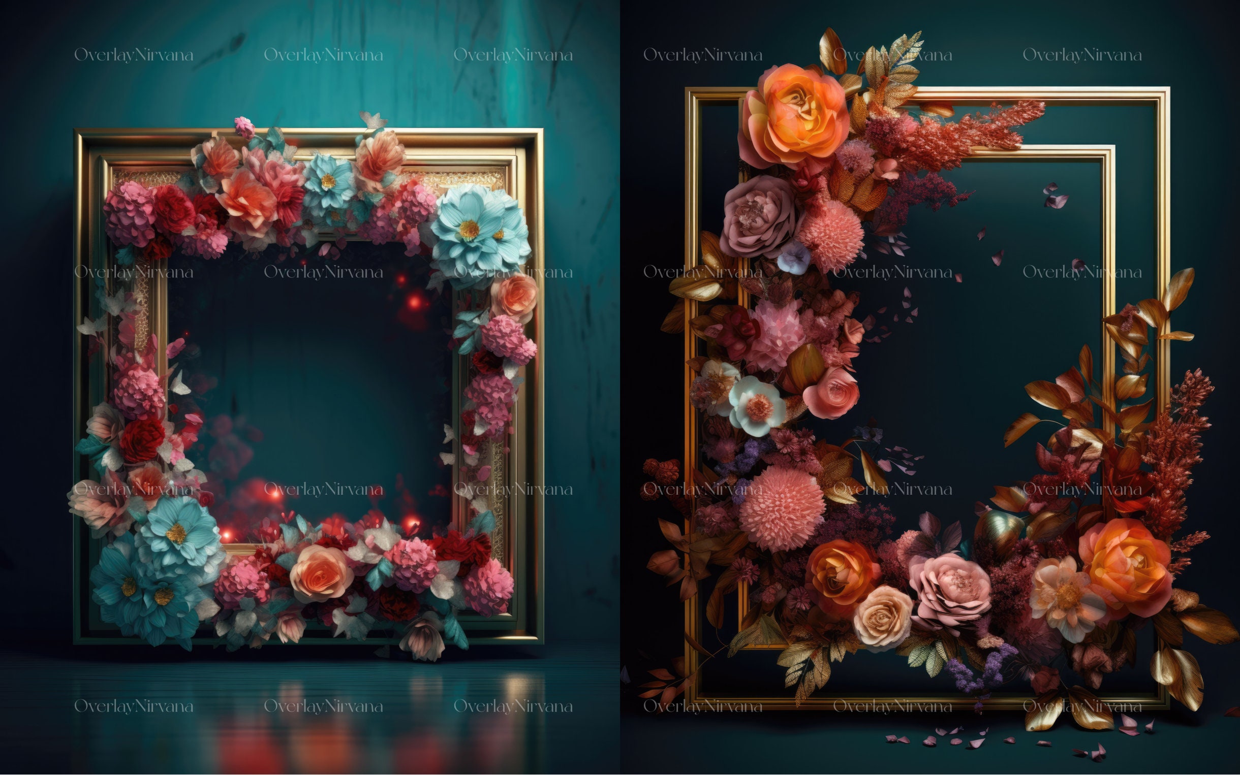 18 Frame Me Floral Digital Backdrops, Maternity Backdrop Overlays, Fine ...