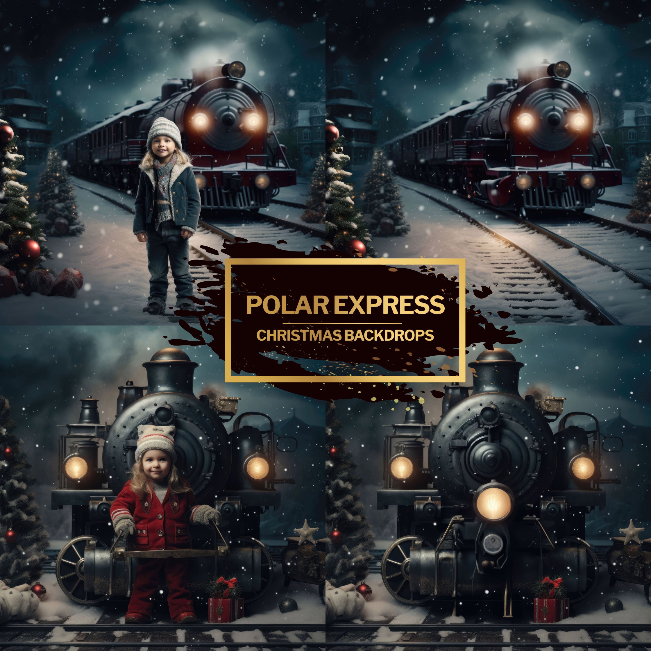 61 Polar Express Christmas Digital Backdrops for Kids Portrait ...