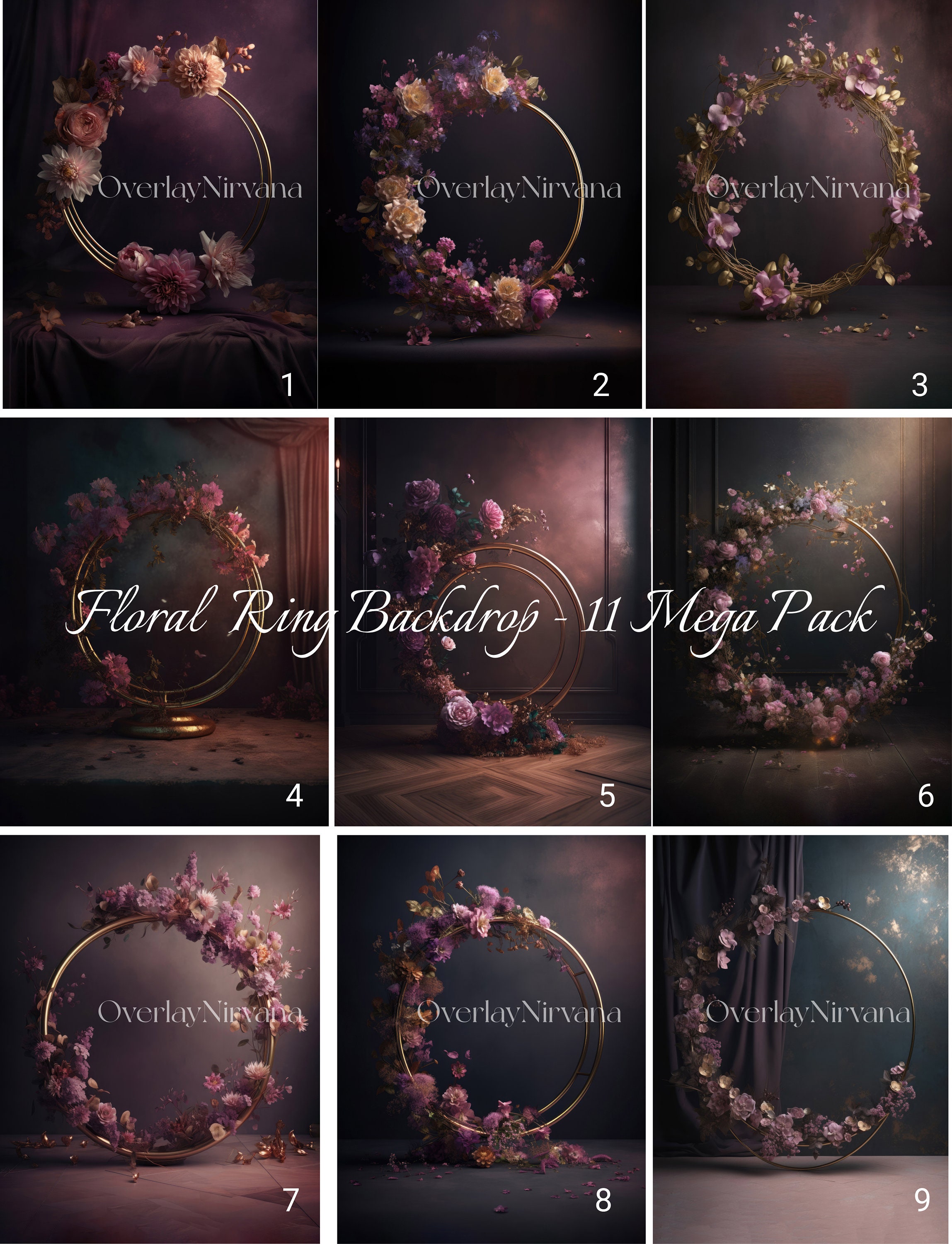 Floral Ring Backdrop Overlays Bridal Digital Backdrop - Etsy