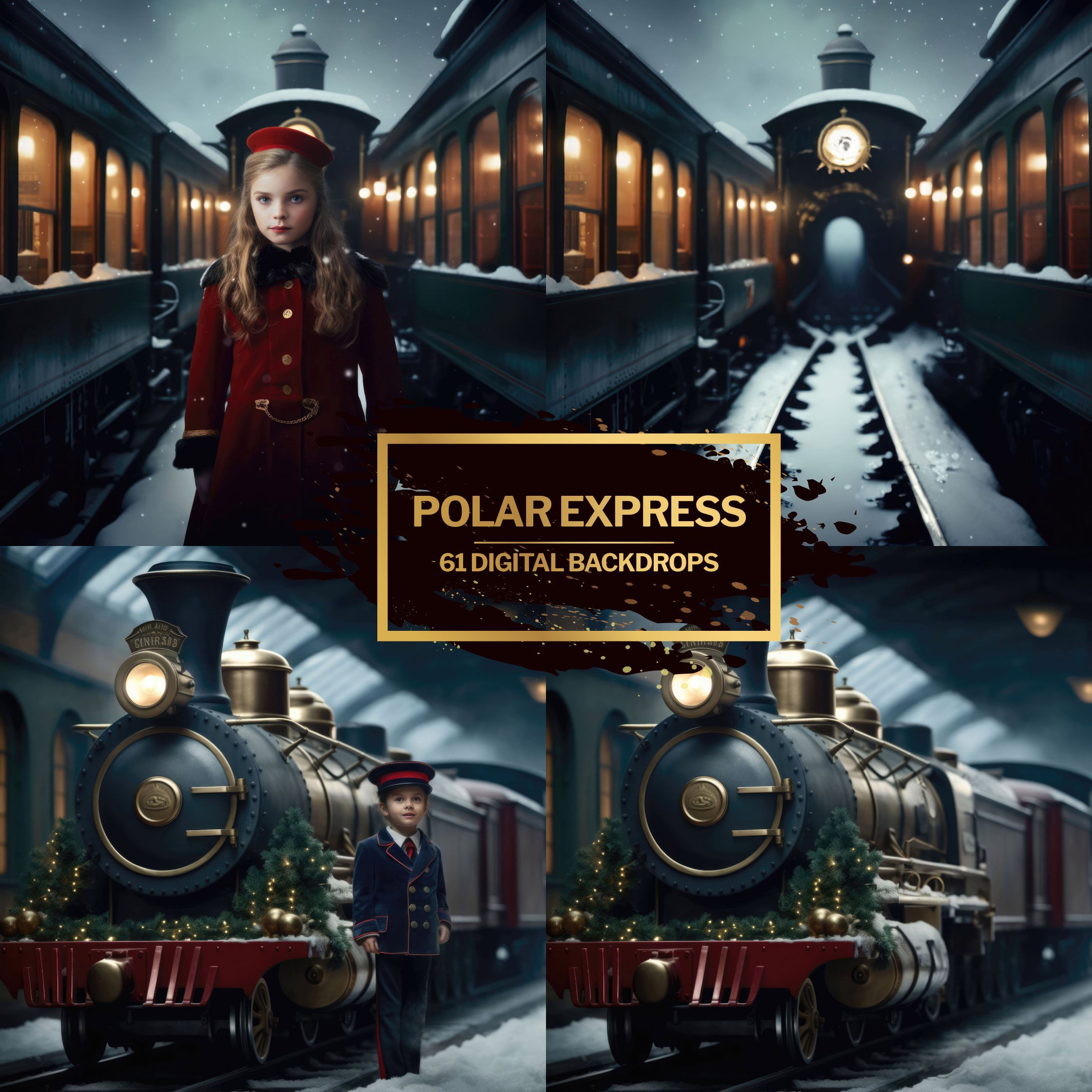 61 Polar Express Christmas Digital Backdrops for Kids Portrait ...