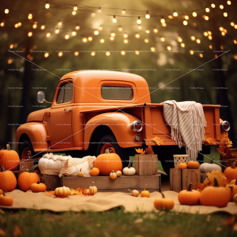 10 Autumn Digital Background Bundle, Orange Truck and Pumpkins Backdrop, Fall Digital Backdrop ...