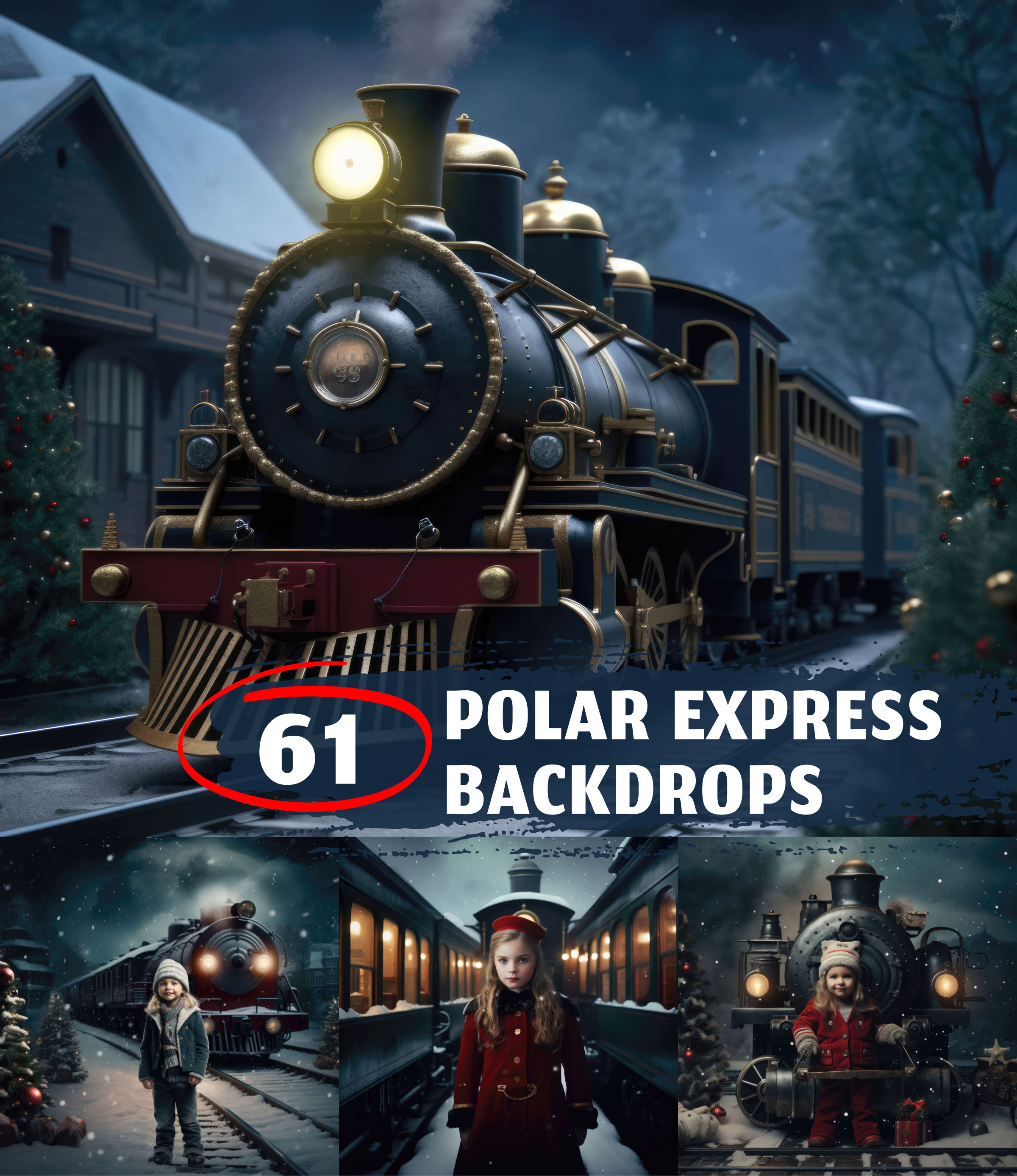 61 Polar Express Christmas Digital Backdrops for Kids Portrait ...