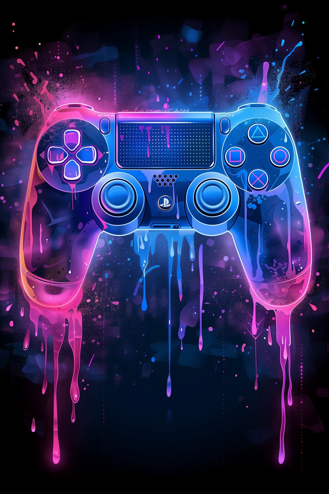 Vibrant Gaming Controller Neon colored Gaming Controller With Dynamic Paint Splashes Dark Background Enhancing Contrast Etsy