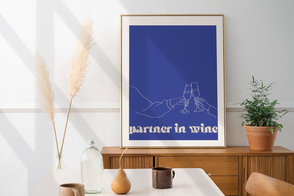 Electric Blue Line Art Print, Positive Drinking Quotes Digital Poster ...