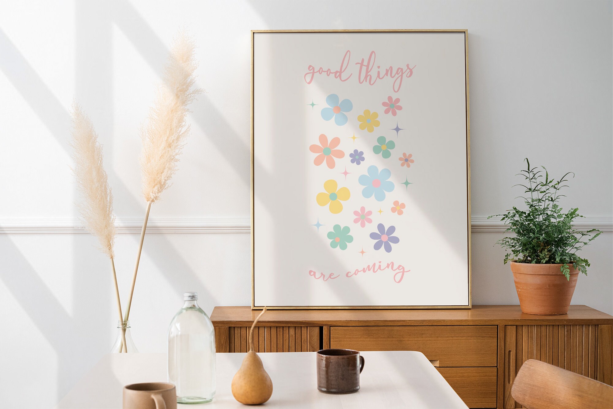 Pastel Colour Aesthetic Spring Flower Poster, Positive Quote Digital ...