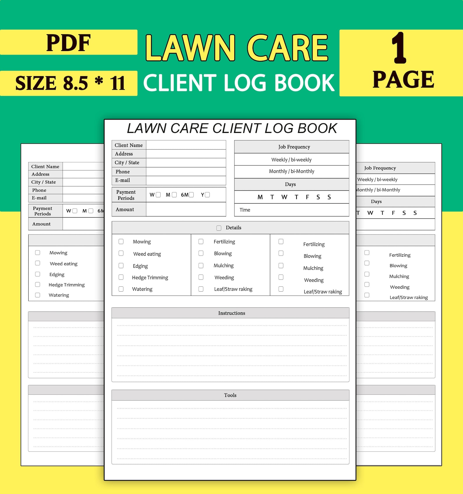 Lawn Care Client Log Book | Landscaping Service Record | Printable ...
