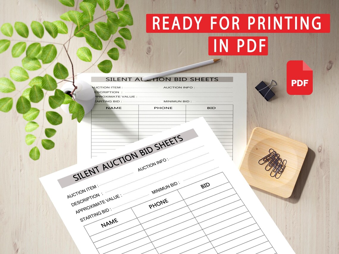 Silent Auction Bid Sheet Printable | Instant Download PDF | Charity ...